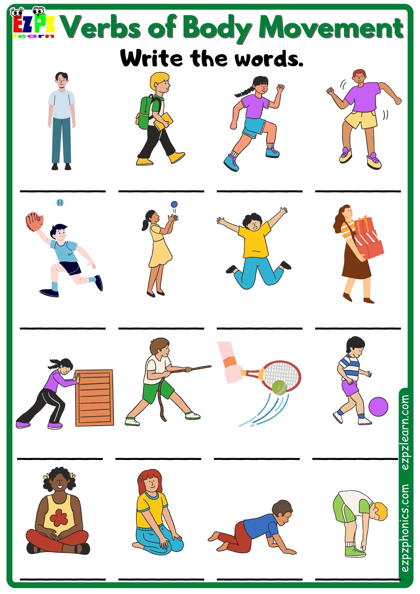Verbs of Body Movement Vocabulary Write the Words Free PDF Download ...