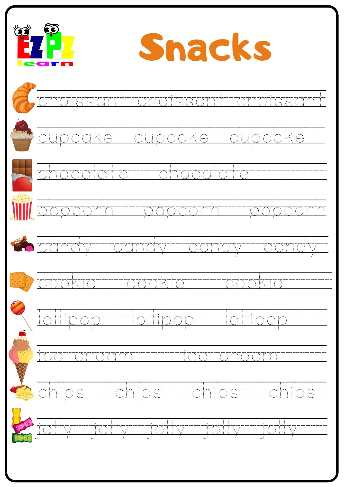 Snacks Desserts - Ezpzlearn.com