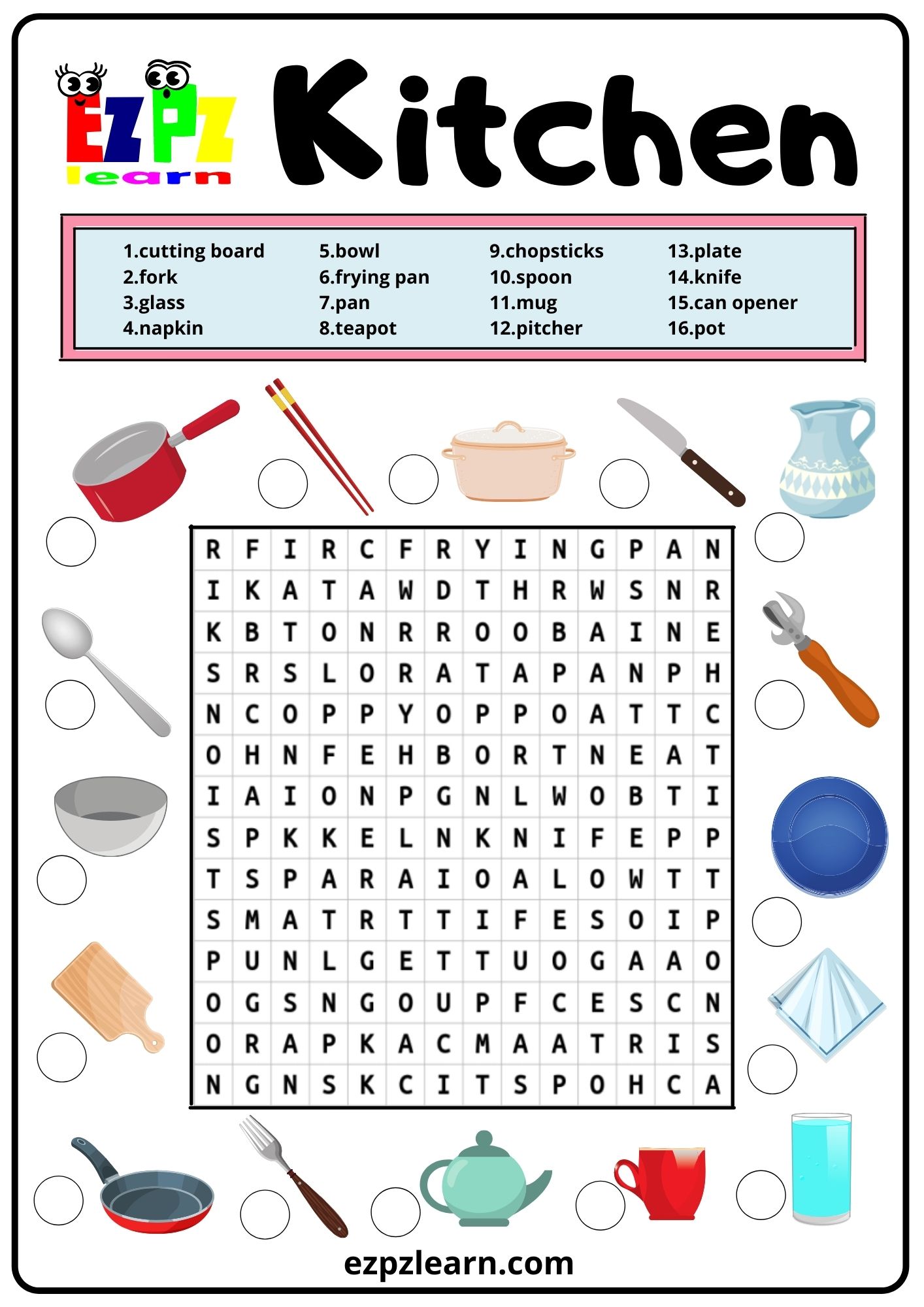 Kitchen 2 Word Search 2 - Ezpzlearn.com