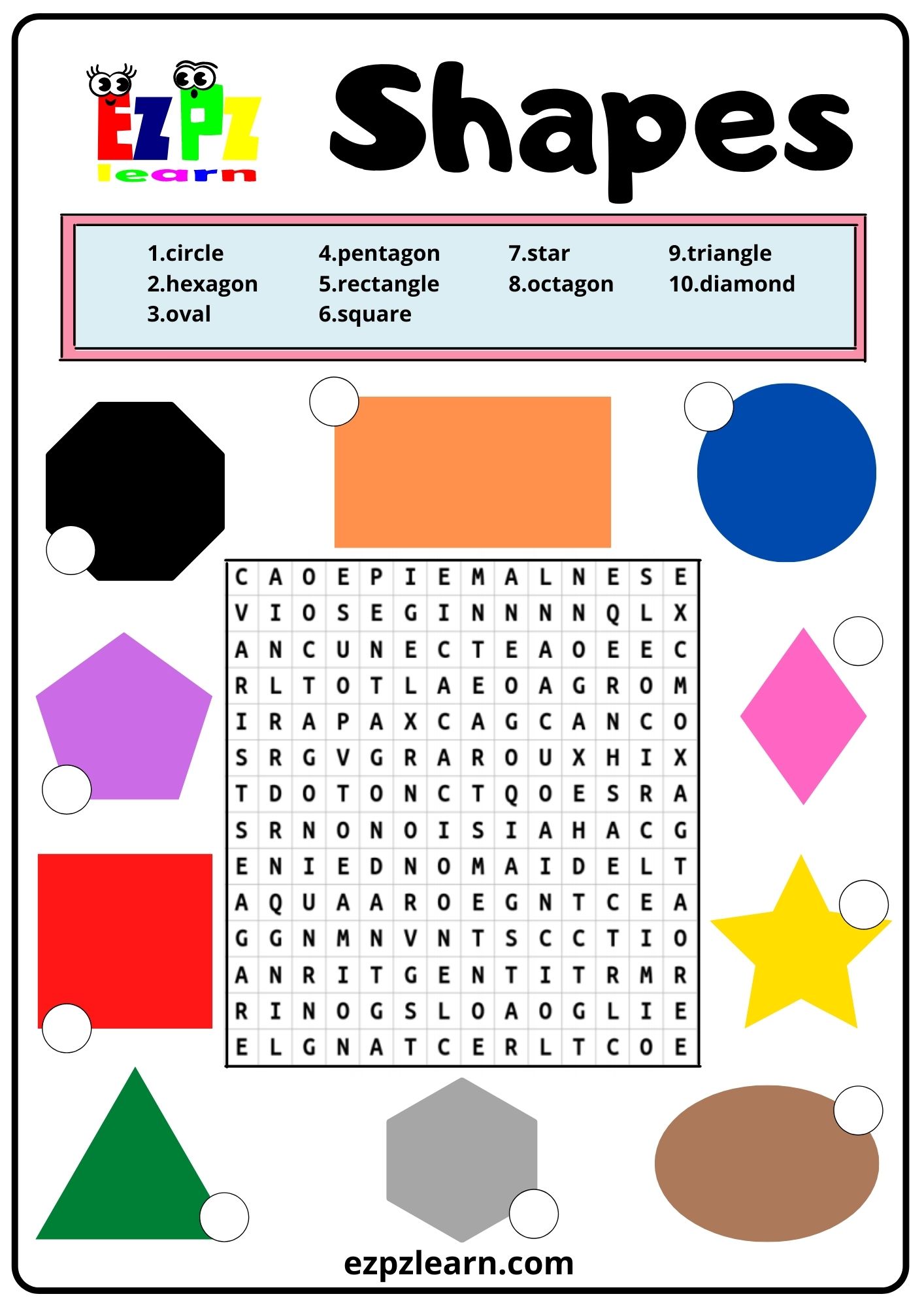 Shapes Word Search 2 - Ezpzlearn.com