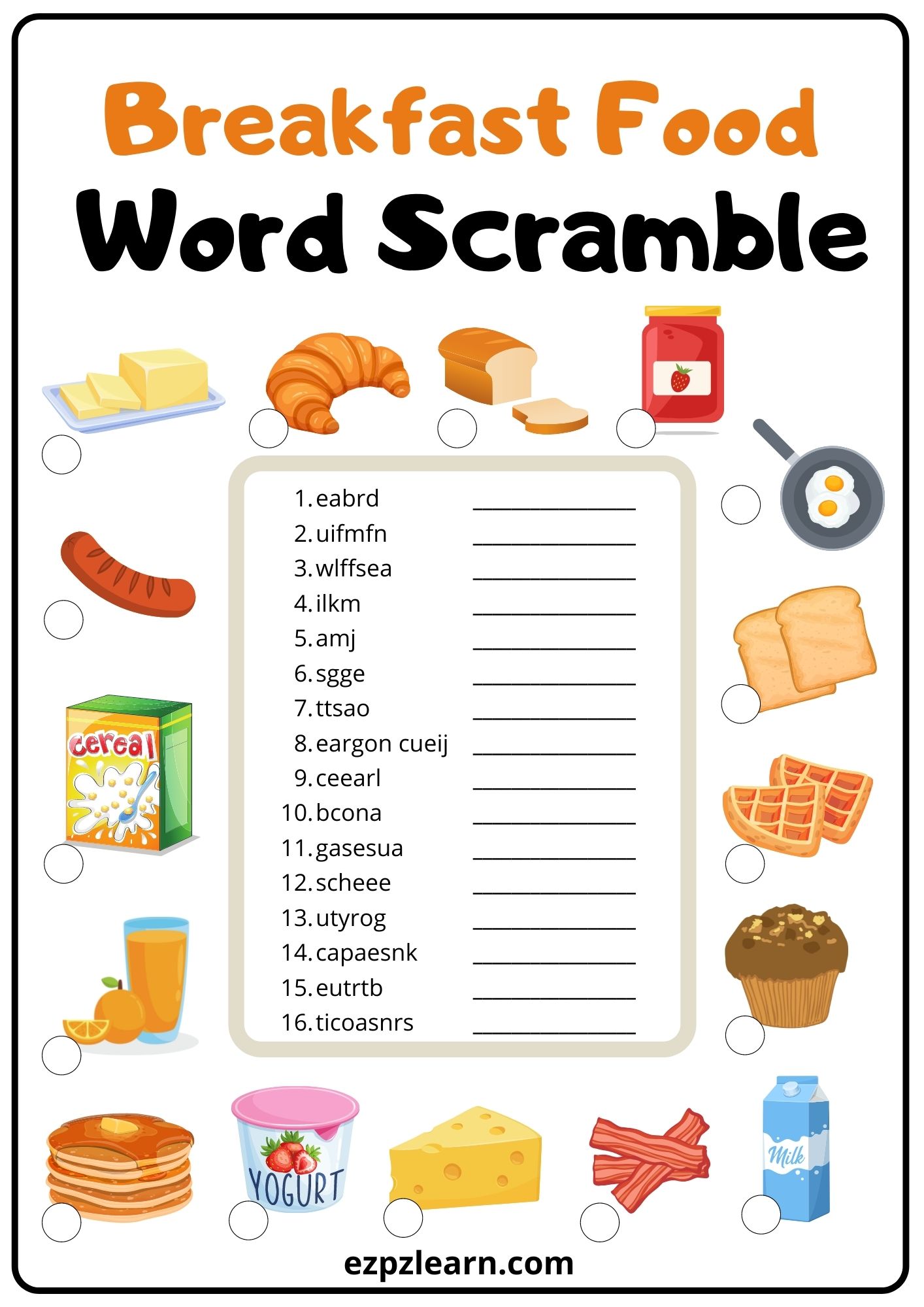 Breakfast Food - Ezpzlearn.com