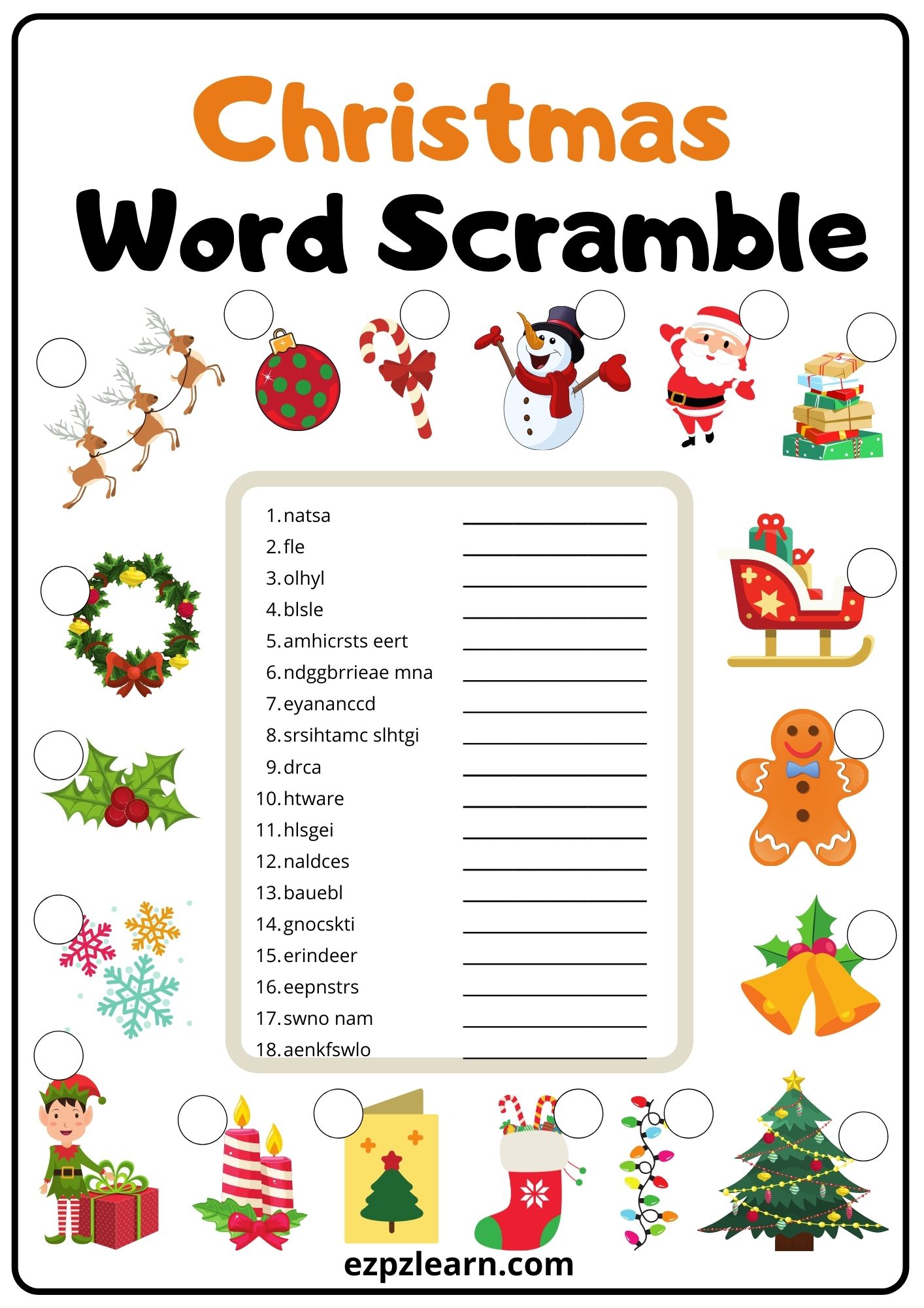 Christmas Word Scramble 2 - Ezpzlearn.com