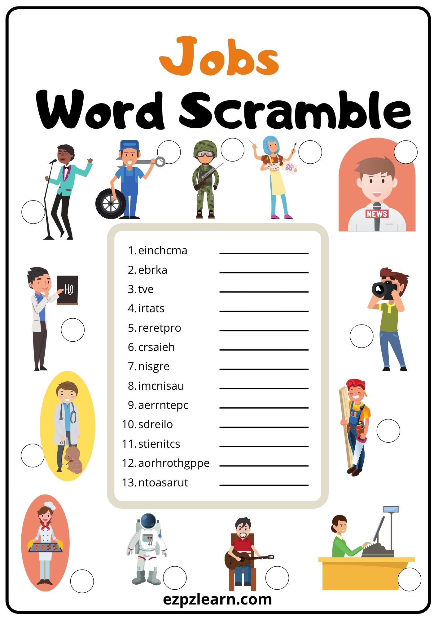 Jobs 2 Word Scramble 2 - Ezpzlearn.com