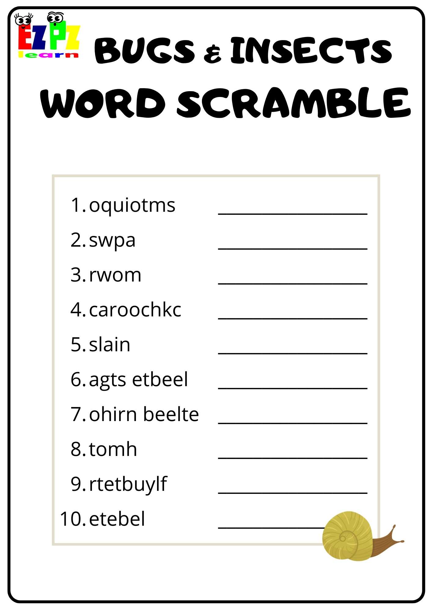 Insects Bugs - Ezpzlearn.com