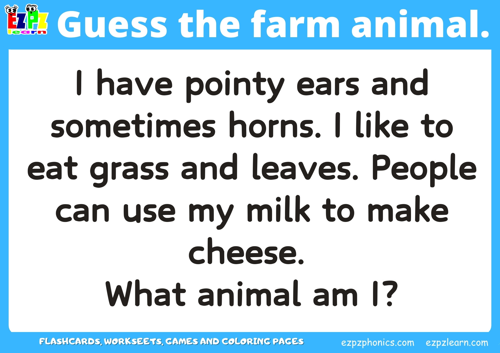 Farm Animals Guessing Game. Read the clues and then guess the animal ...