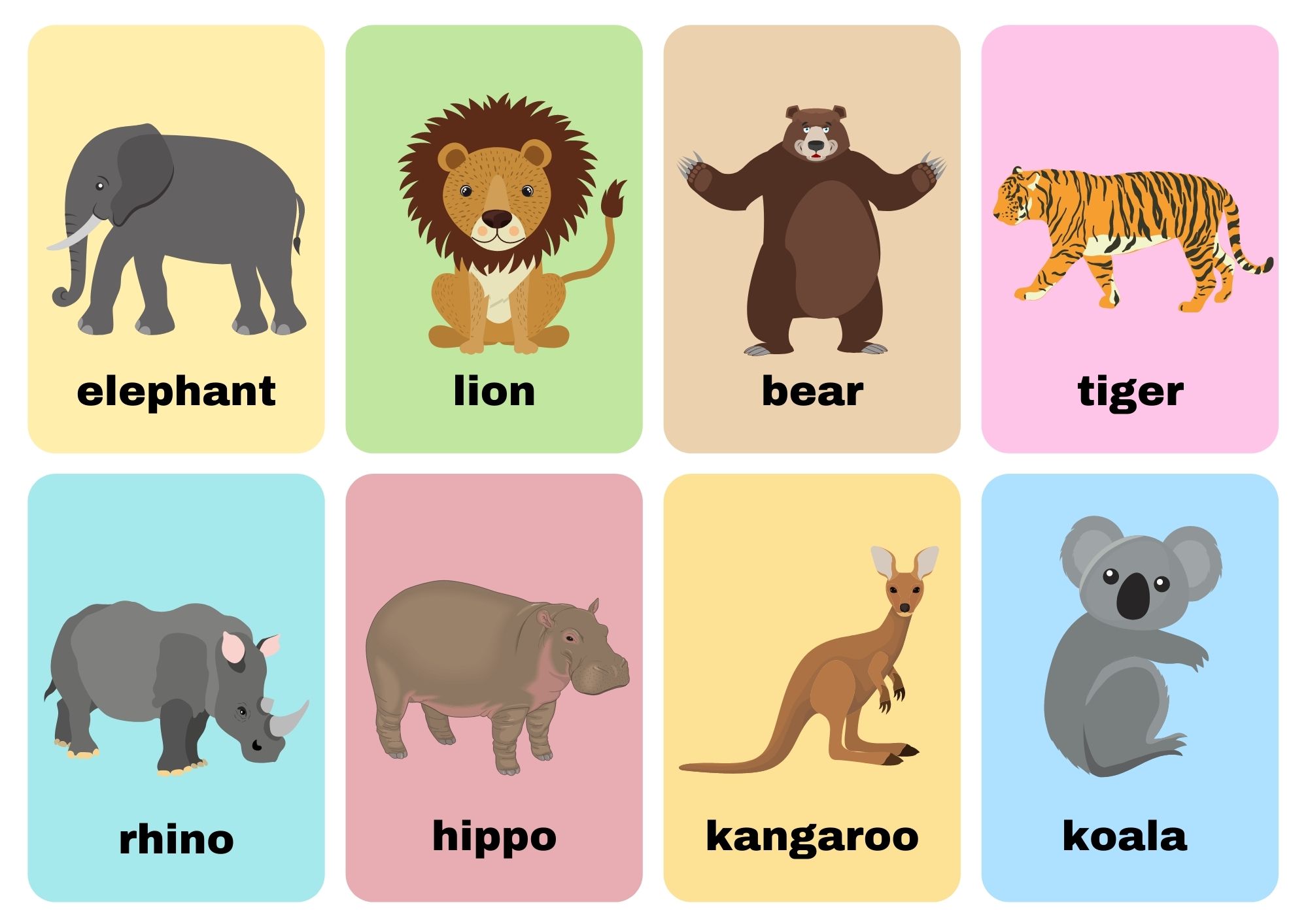 Wild Animal Flashcards With Words use online or free PDF download ...