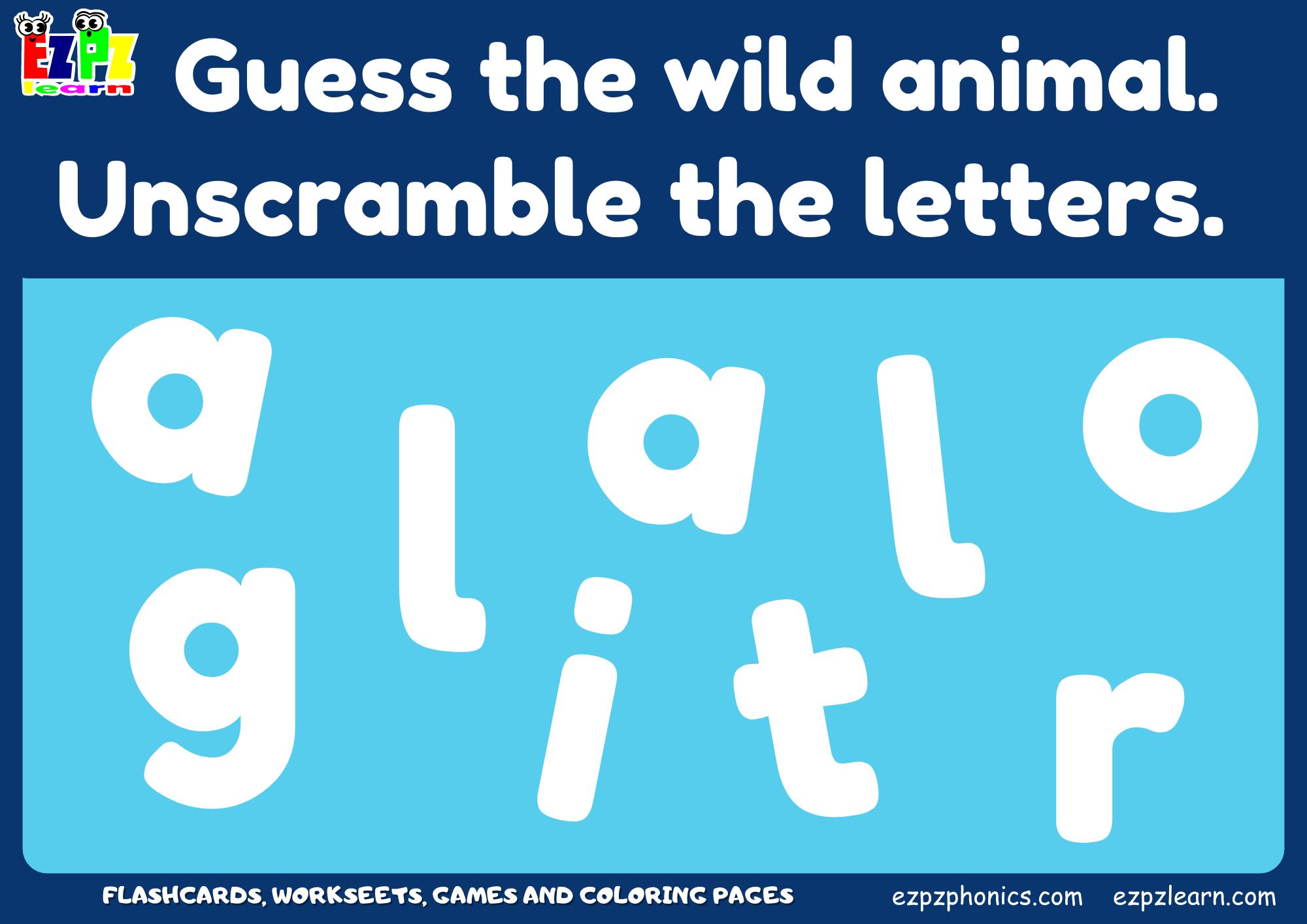 Wild Animals Word Scramble Guessing Game. Great for kids and English ...