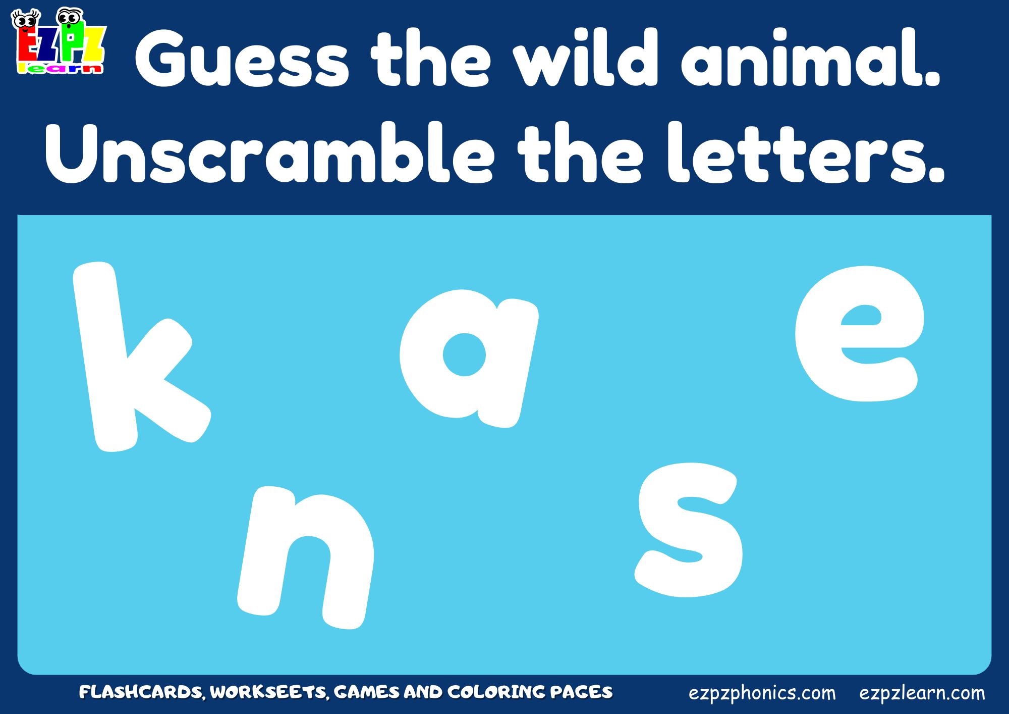 Wild Animals Word Scramble Guessing Game. Great for kids and English ...