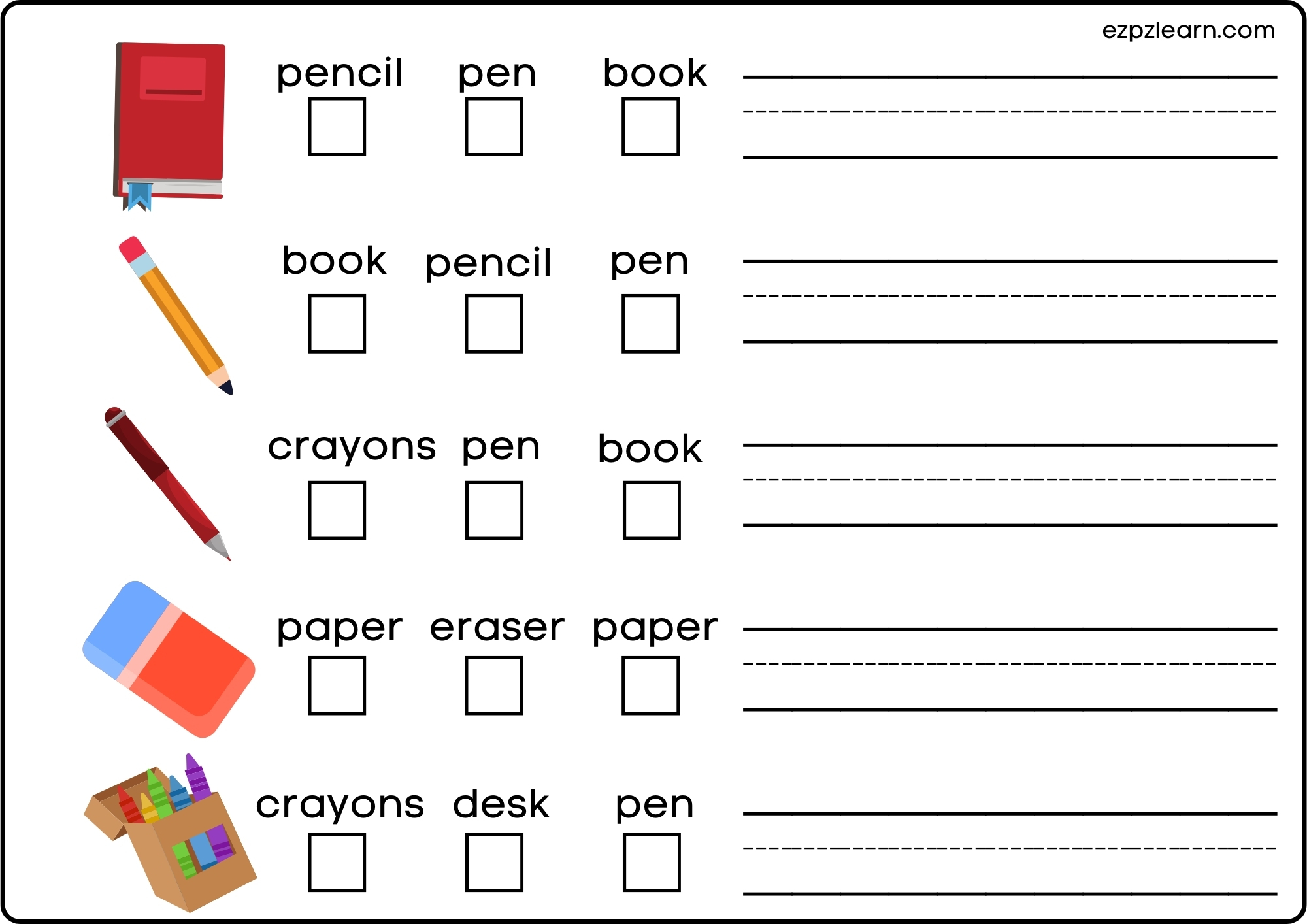 Classroom Flashcards Test - Ezpzlearn.com