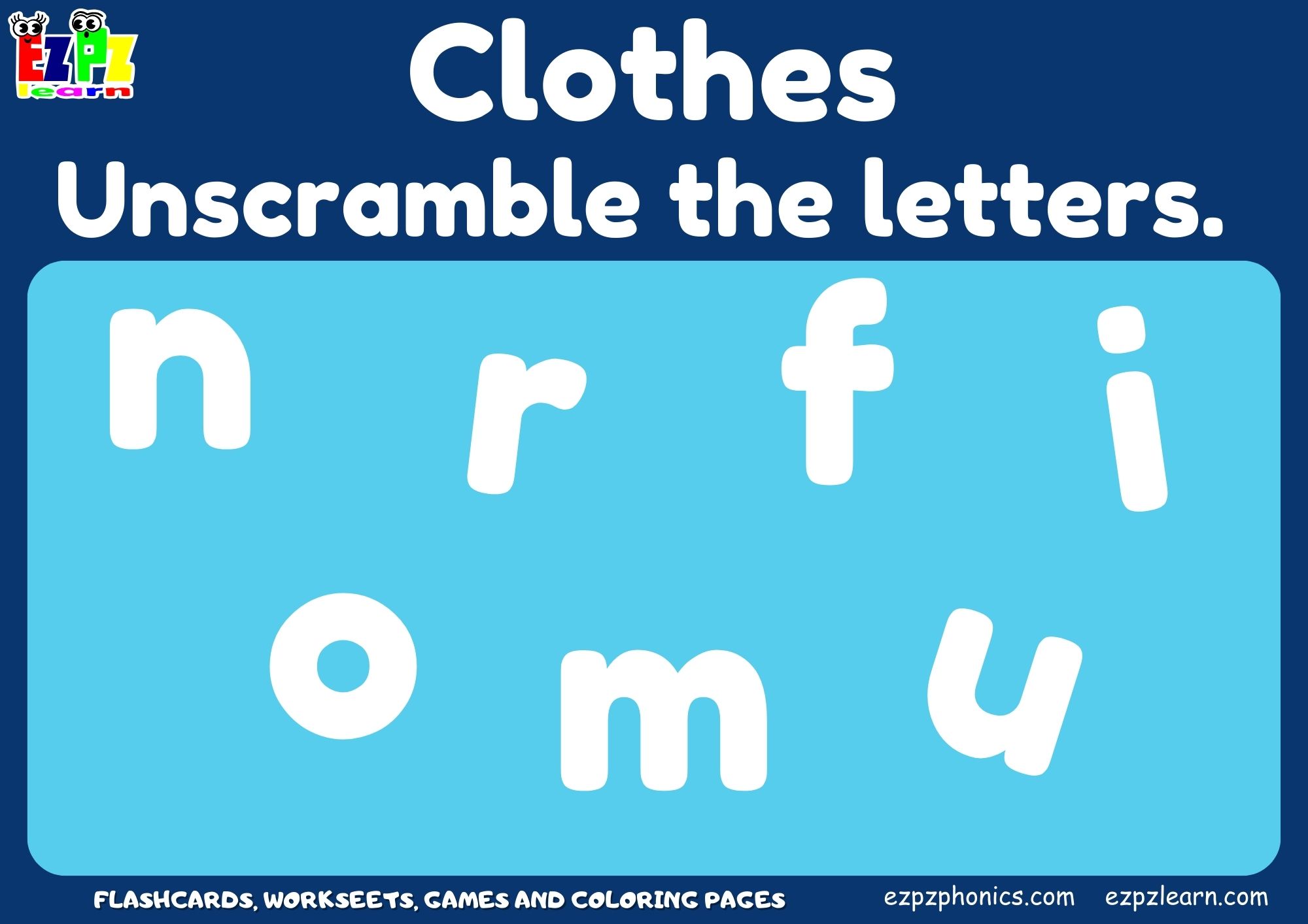 Clothes Vocabulary Word Scramble Game. Great spelling game for English ...
