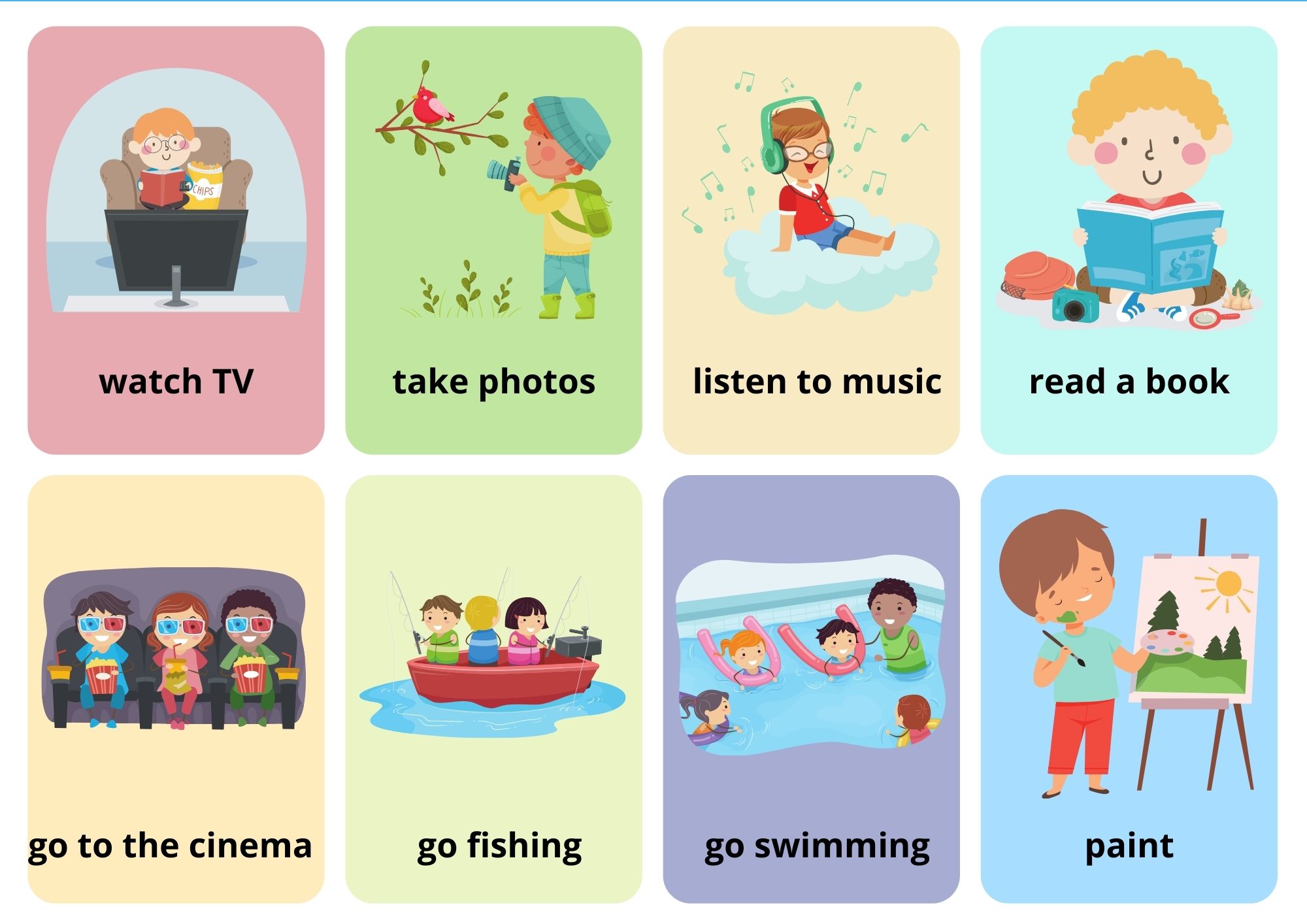 Free Time Activities Flashcards View Online or Download PDF Printable ...