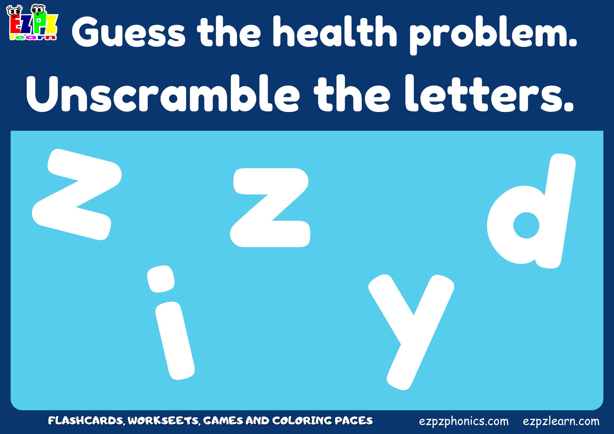 Health Problems Vocabulary Word Scramble Guessing Game. Great spelling ...