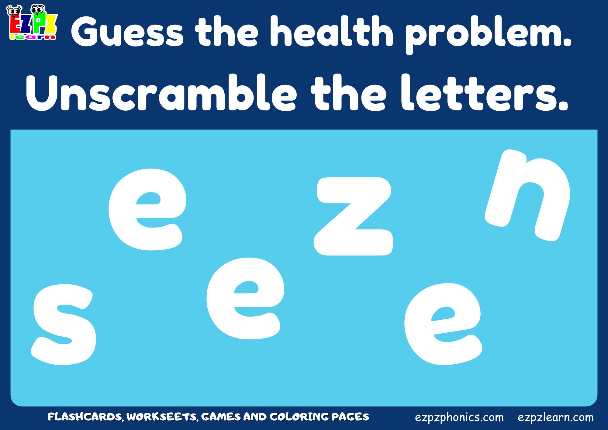 Health Problems Vocabulary Word Scramble Guessing Game. Great spelling ...
