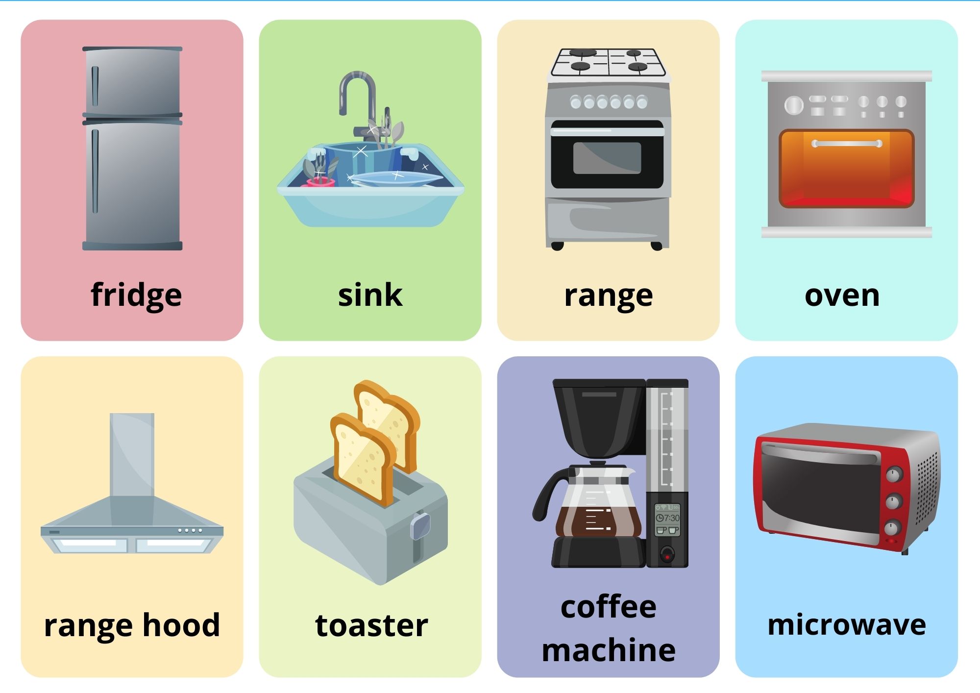 Kitchen set 1 Flashcards Free Printable PDF Download - Ezpzlearn.com