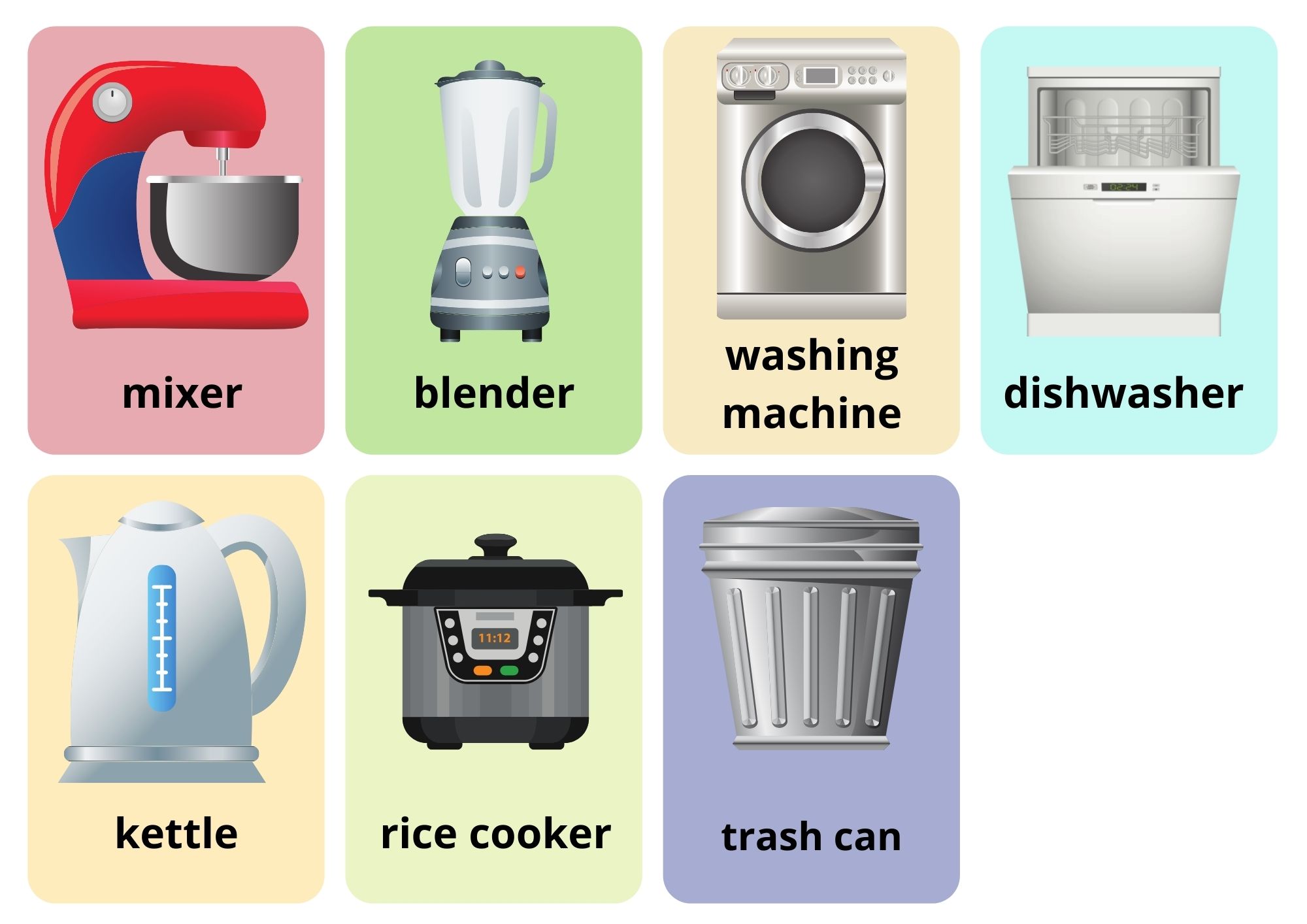 Kitchen set 1 Flashcards Free Printable PDF Download - Ezpzlearn.com