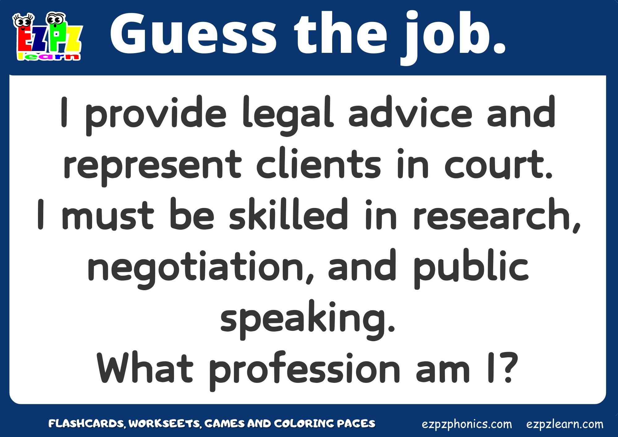 Jobs and Careers Guessing Game. Read the question and guess the ...