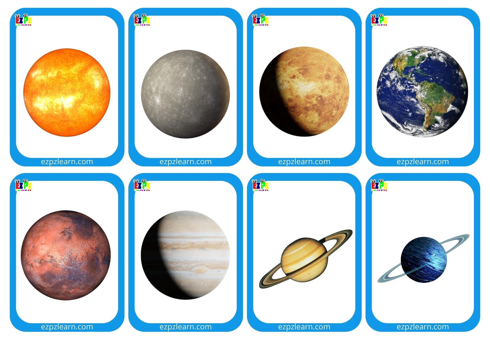 Solar System Planets Mini Cards For Kids Free PDF - Ezpzlearn.com