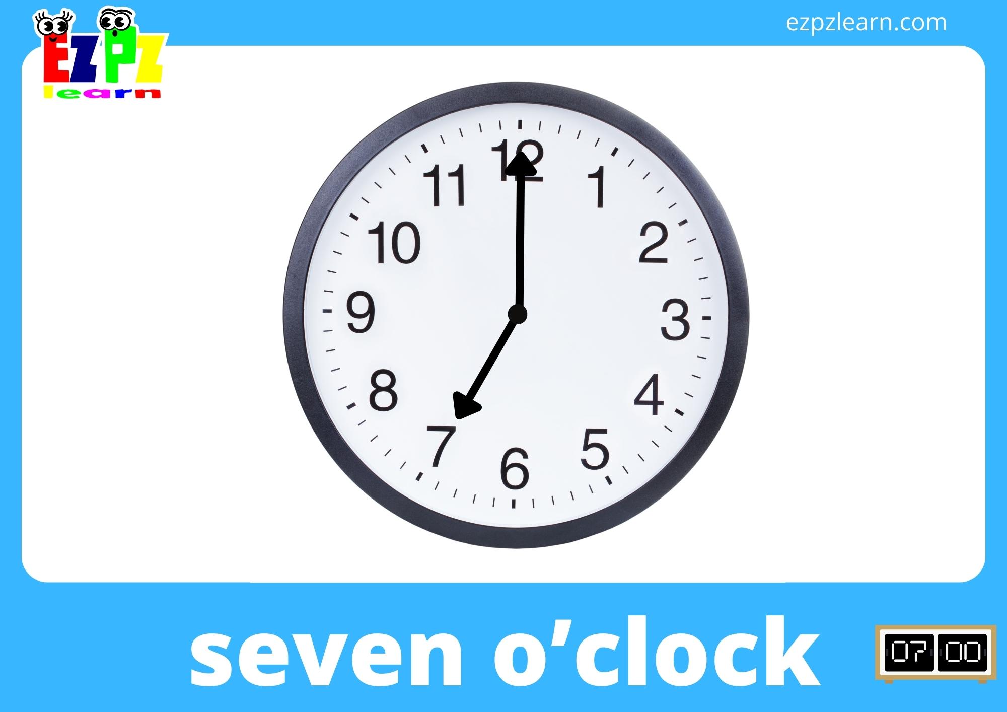 Telling Time to the Hour Flashcards For Kindergarten and English ...