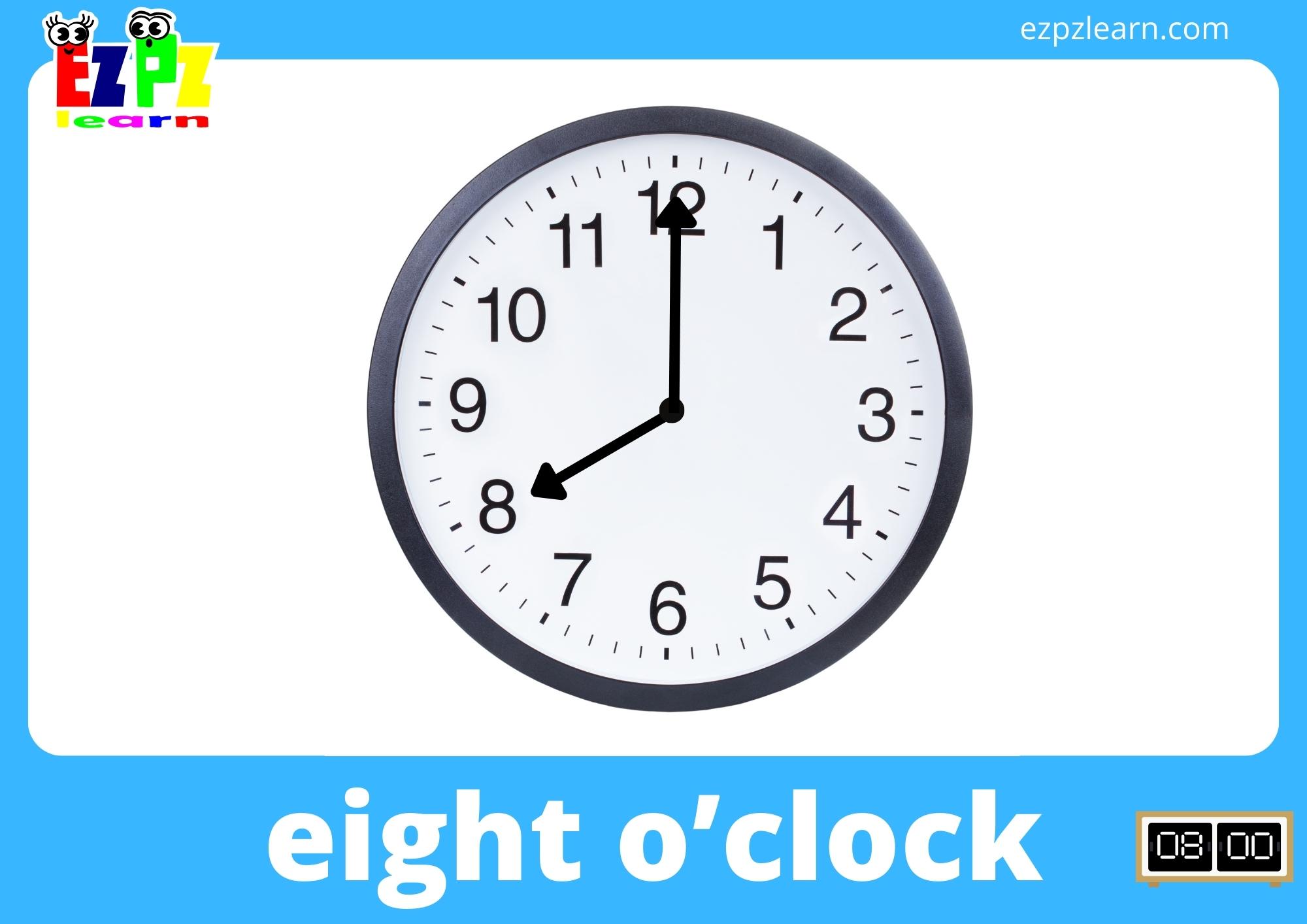 Telling Time to the Hour Flashcards For Kindergarten and English ...