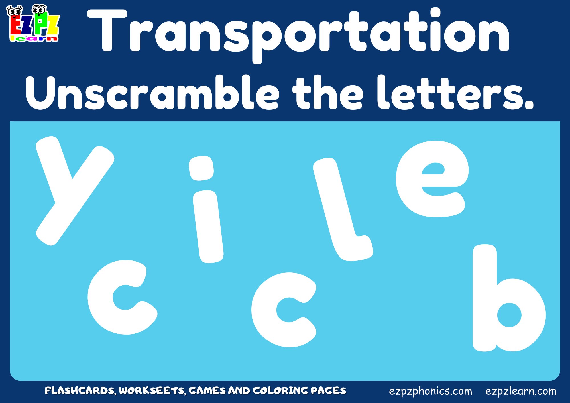 Transportation and Vehicles Vocabulary Word Scramble Guessing Game ...