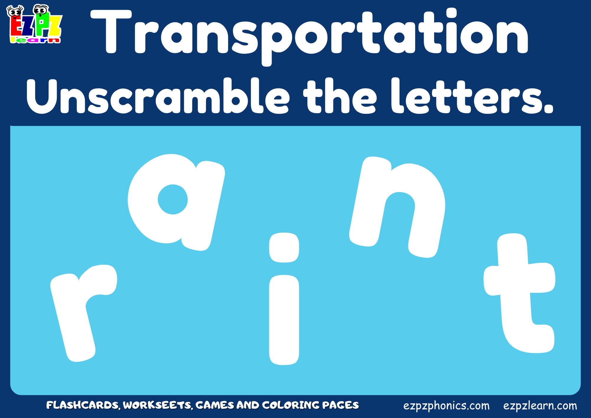 Transportation and Vehicles Vocabulary Word Scramble Guessing Game ...