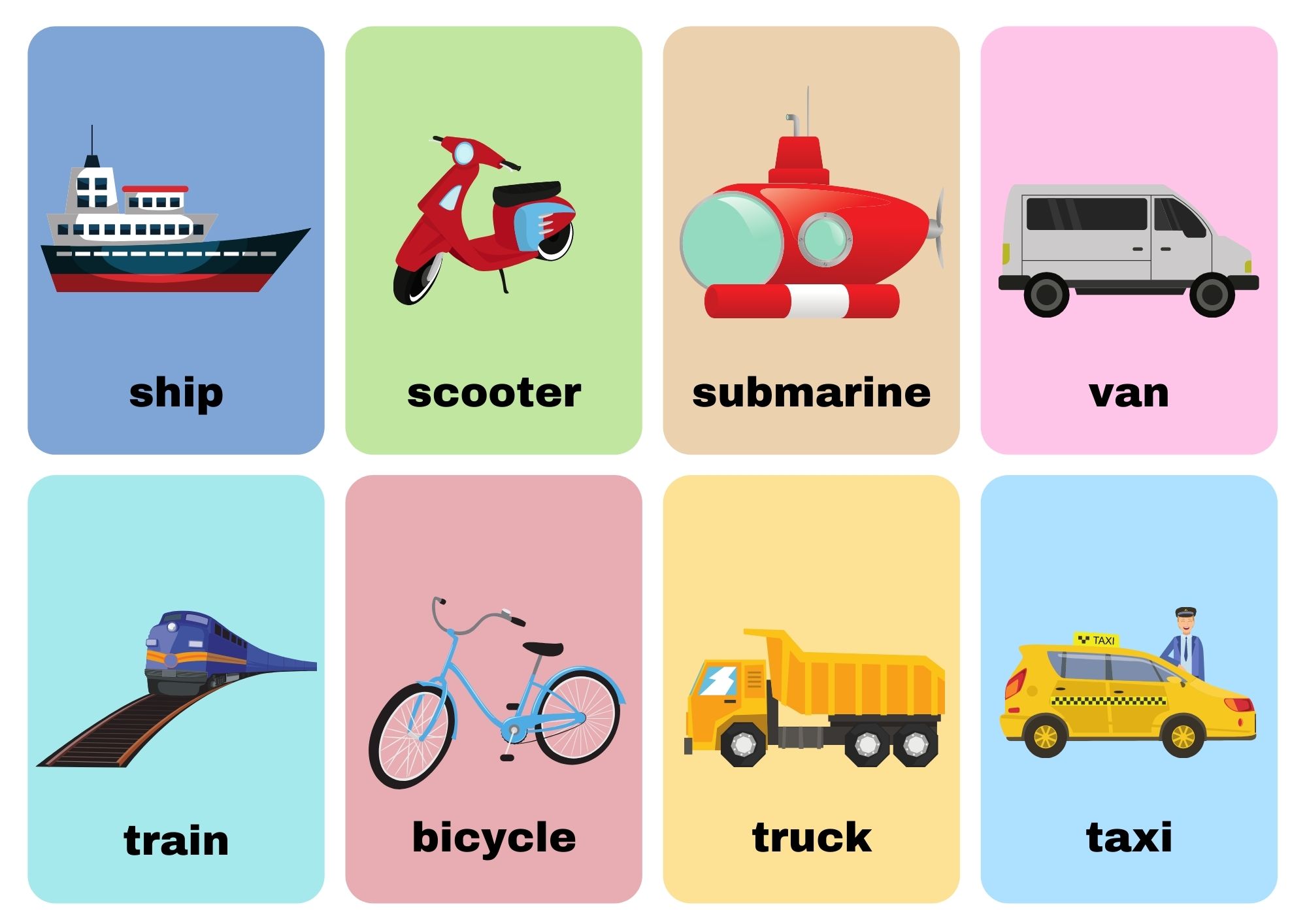 Transportation Flashcards With Words View Online or Free PDF Download ...