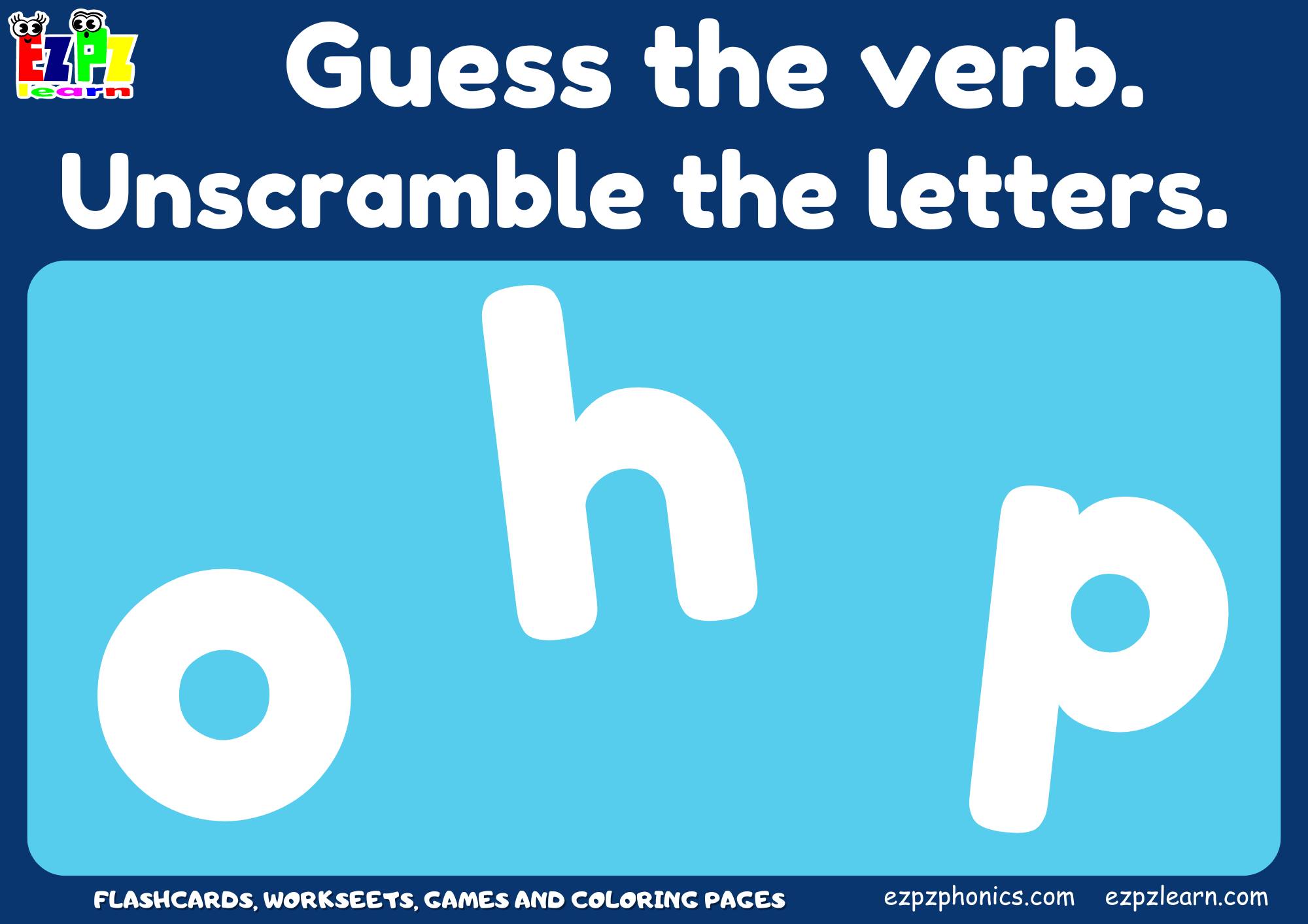 Action Verbs Vocabulary Word Scramble Guessing Game. For kids and ESL ...