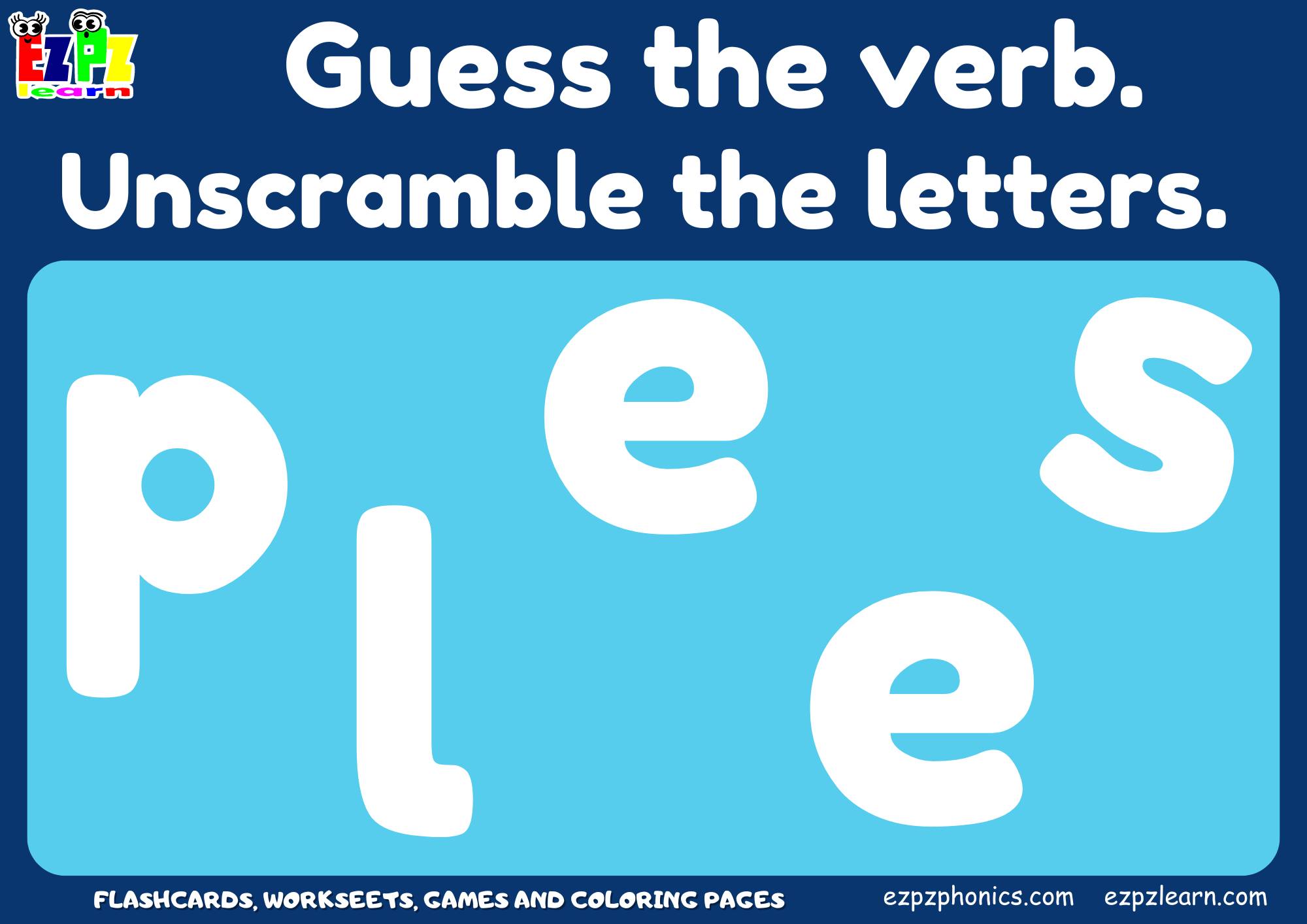 Action Verbs Vocabulary Word Scramble Guessing Game. For kids and ESL ...