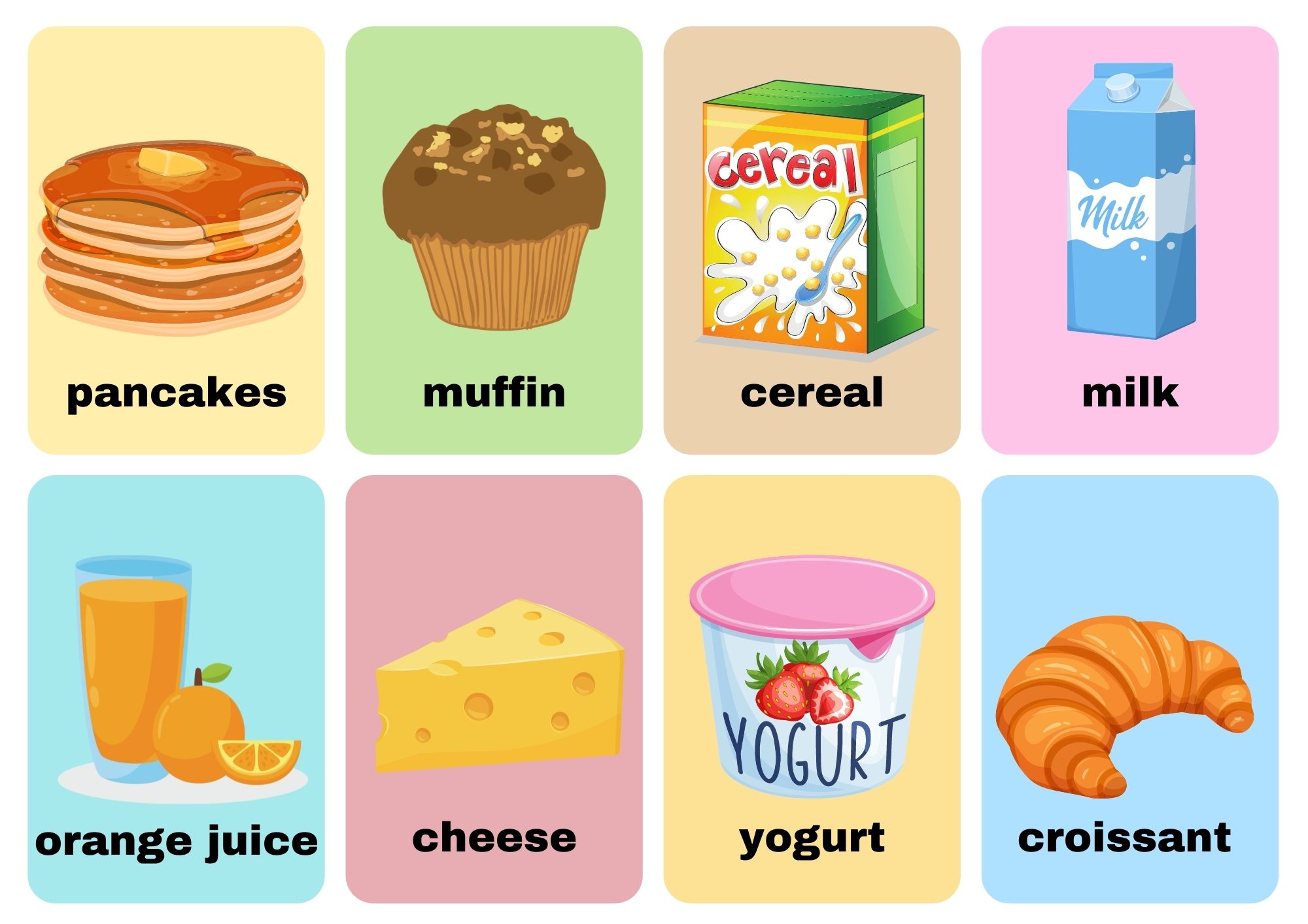 Breakfast Food Flashcards No words use online or PDF download ...