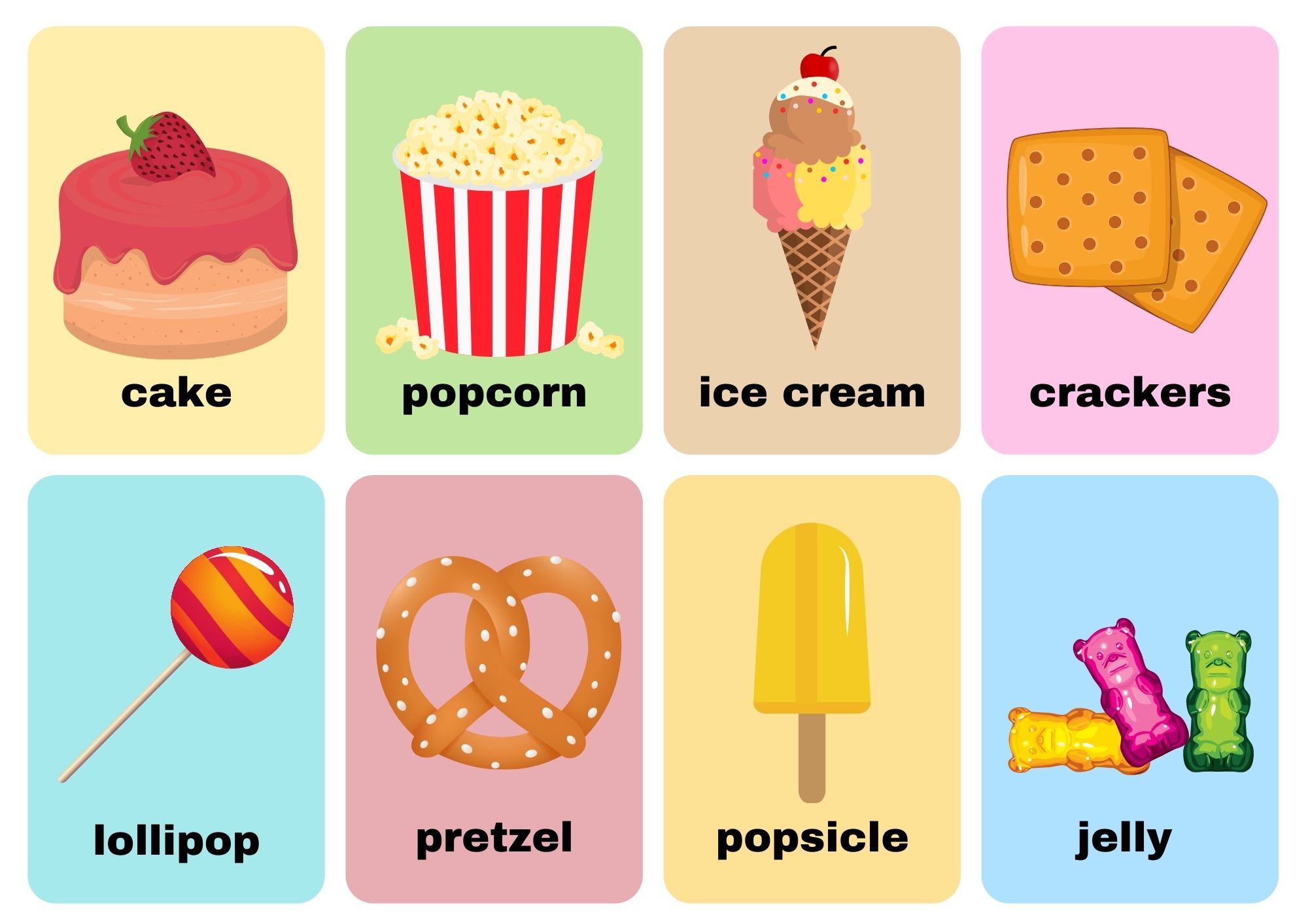 Snacks & Desserts Flashcards With Words use online or free PDF download ...